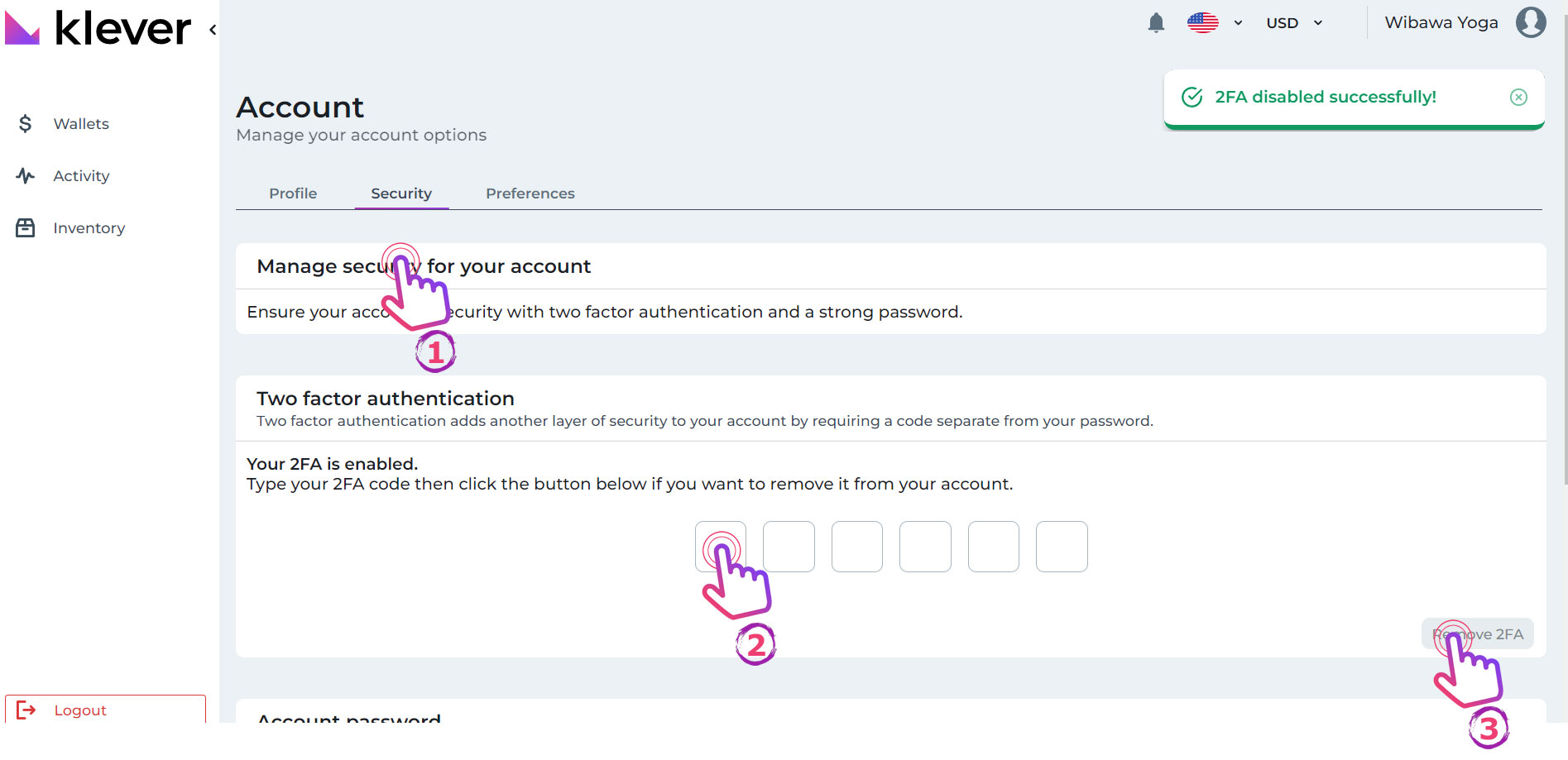 How to disable Two factor authentication – Klever Support How to disable Two factor authentication – Klever Support