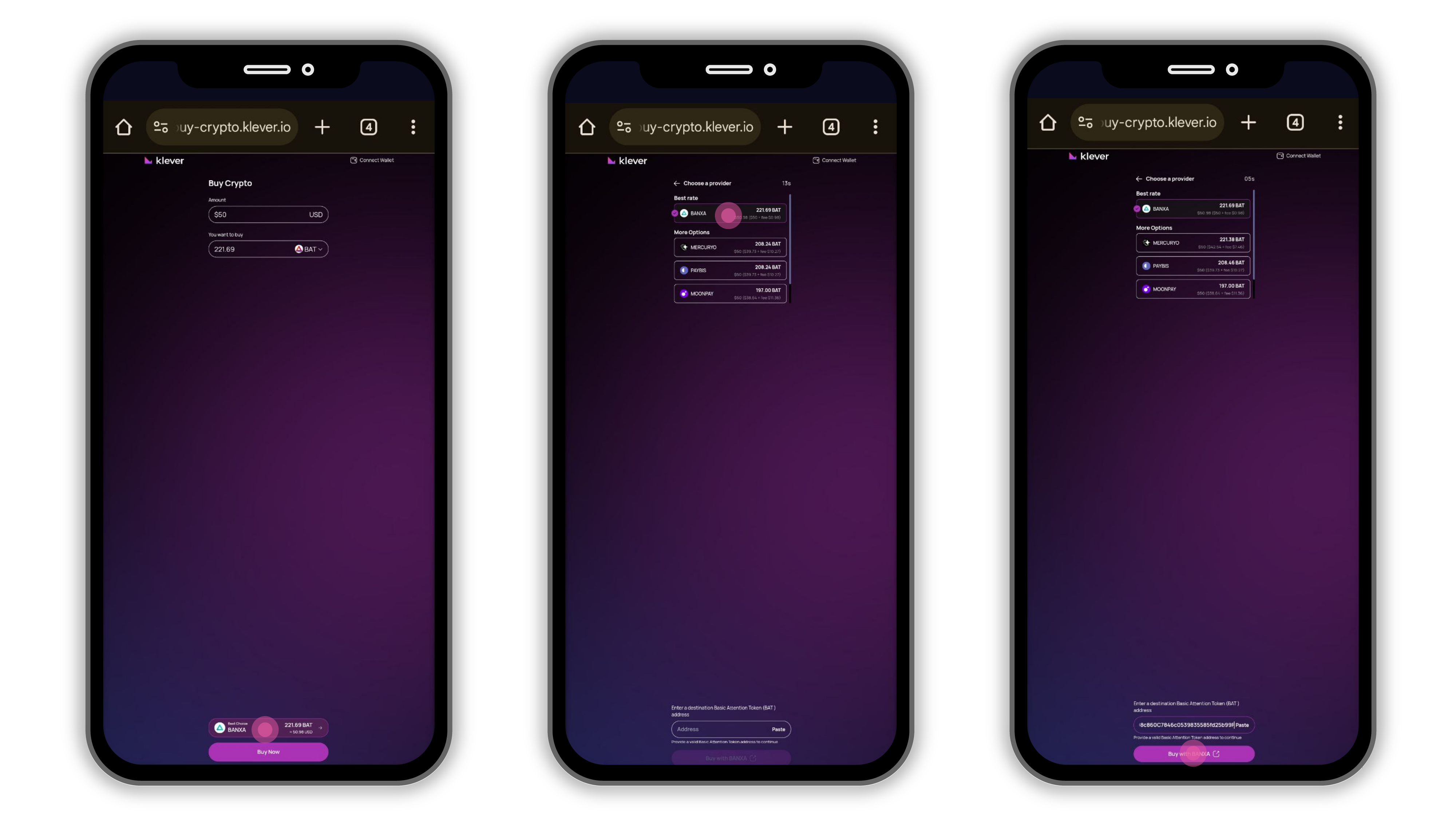 How to buy Crypto with fiat on-ramp inside Klever Wallet using Banxa ...